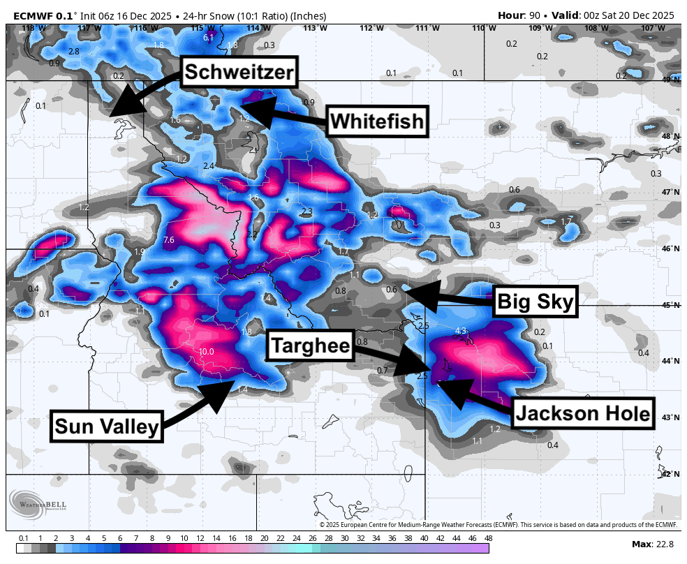 Ski Resort Snow Forecast Through December 22, 2025 - POWDER