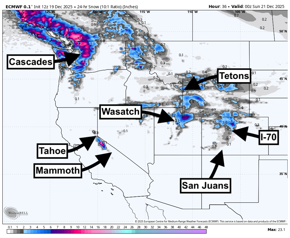 Ski Resort Snowfall Forecast Through Christmas 2025 - POWDER