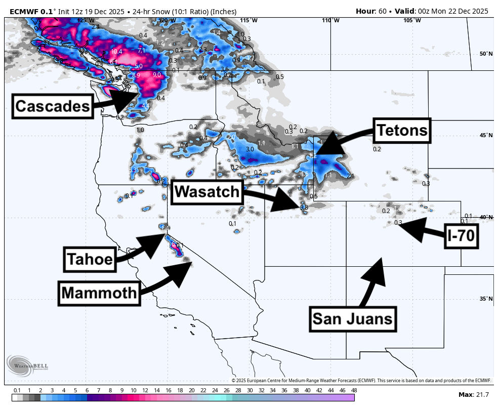 Ski Resort Snowfall Forecast Through Christmas 2025 - POWDER