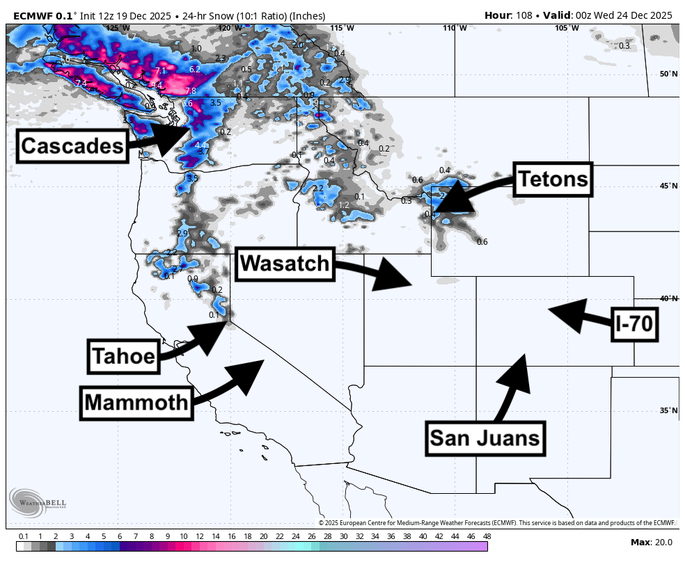 Ski Resort Snowfall Forecast Through Christmas 2025 - POWDER