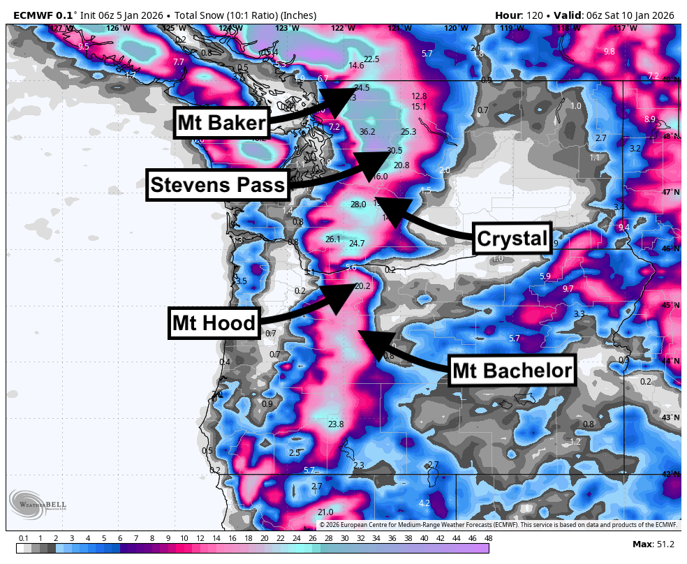 Snowfall Forecast for Washington and Oregon Through January 10, 2026 ...