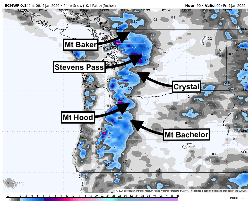 Snowfall Forecast for Washington and Oregon Through January 10, 2026 ...