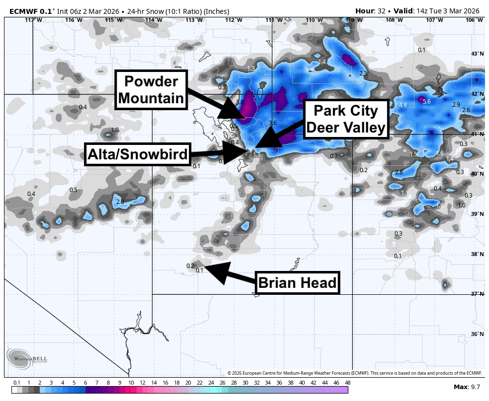 Utah Ski Resort Snow Forecast: March 2-7, 2026 - Powder