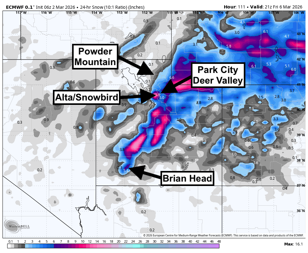 Utah Ski Resort Snow Forecast: March 2-7, 2026 - Powder