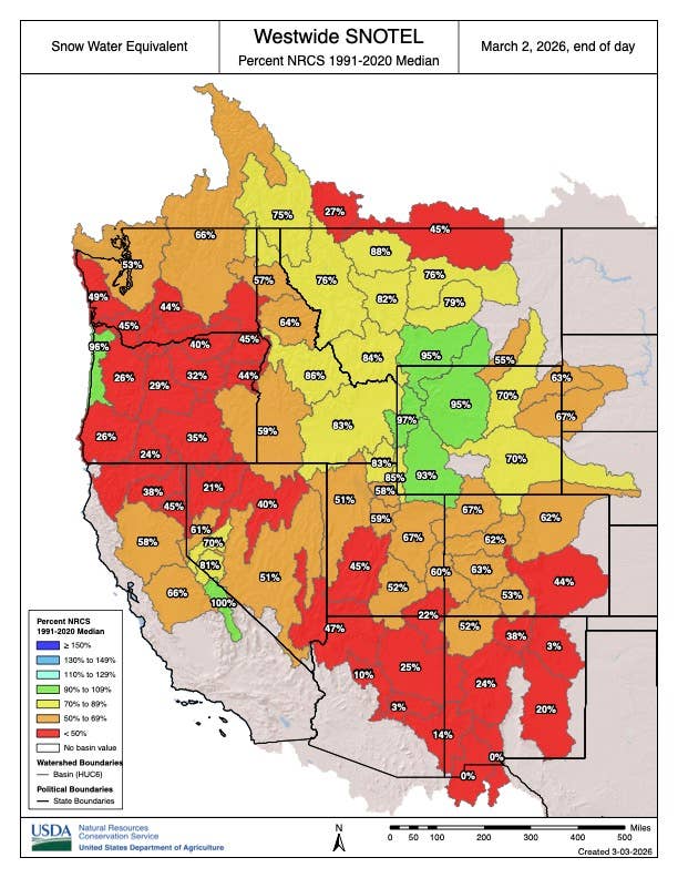 California Snowpack at Only 60% of Average After Rain - Powder
