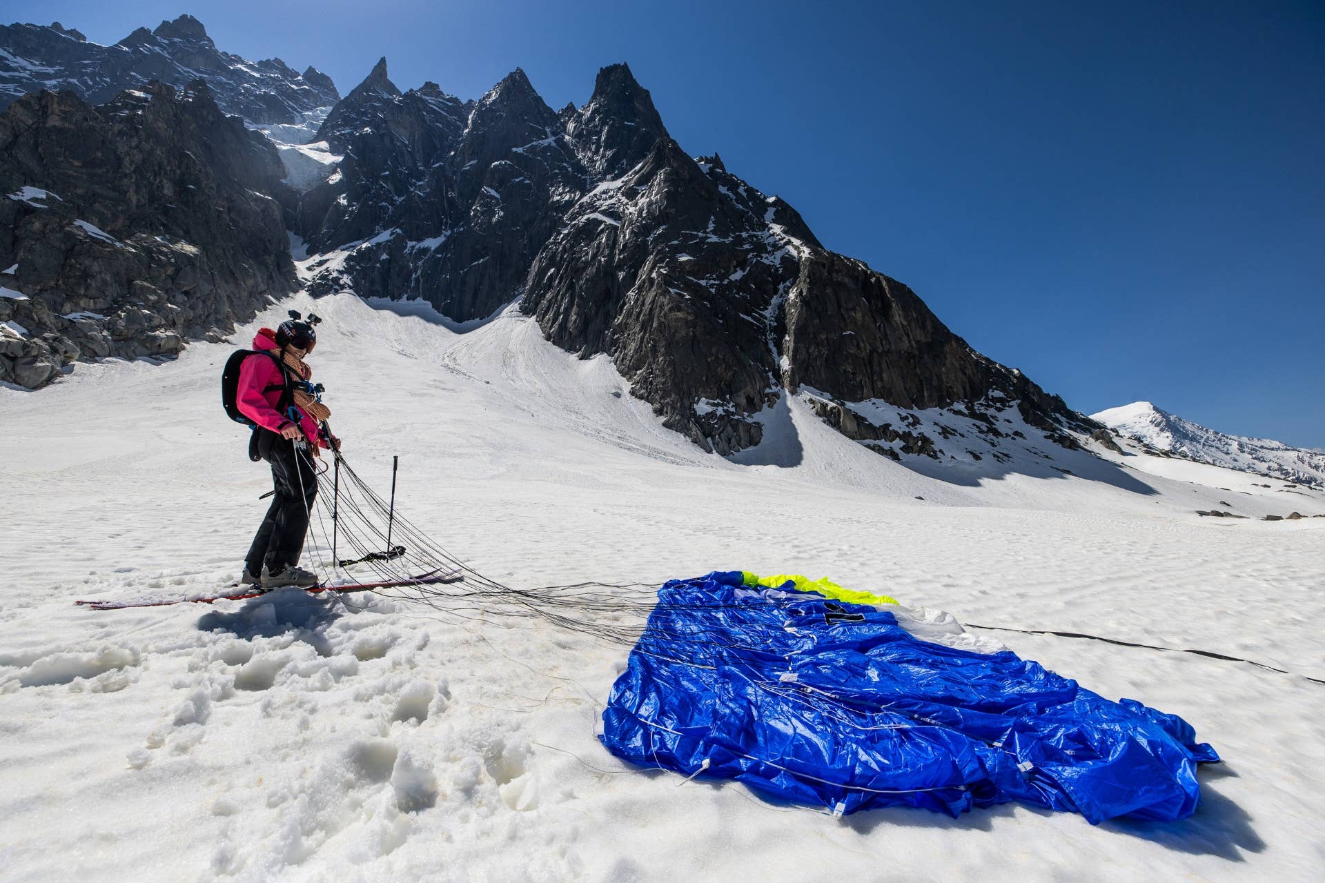 First Ski BASE Jump of Aiguille du Plan North Face - POWDER