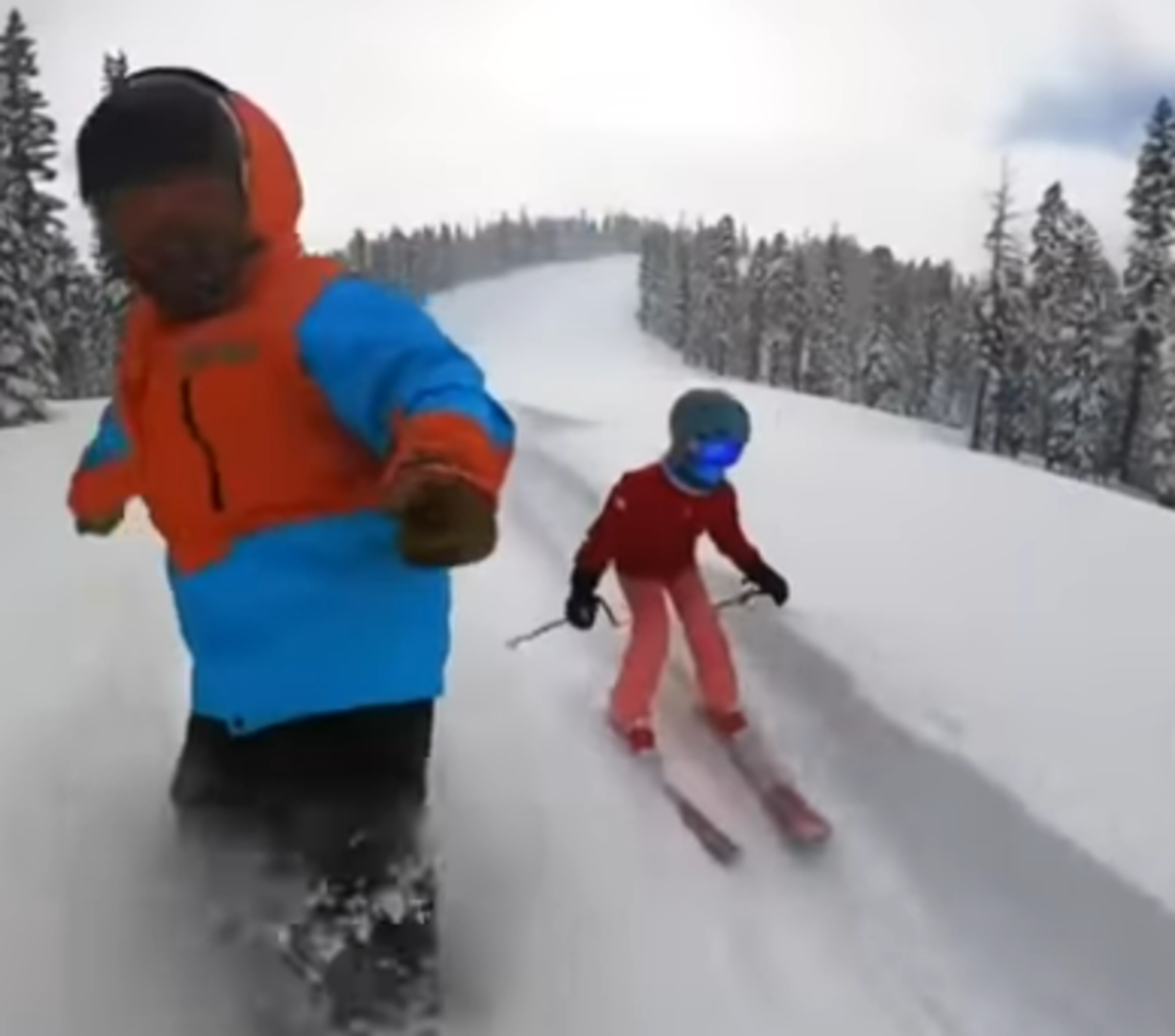 Kids Skiing Powder