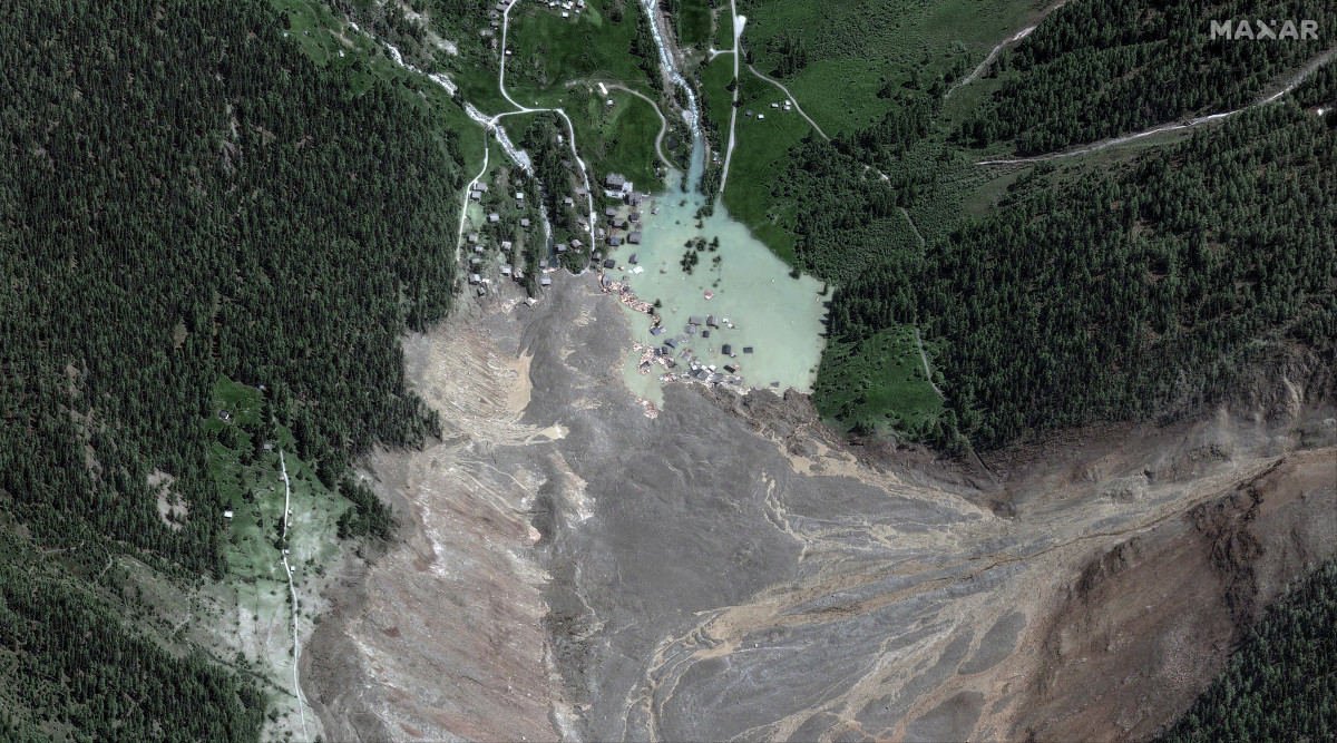 Striking Satellite Images Show Swiss Village Buried by Landslide