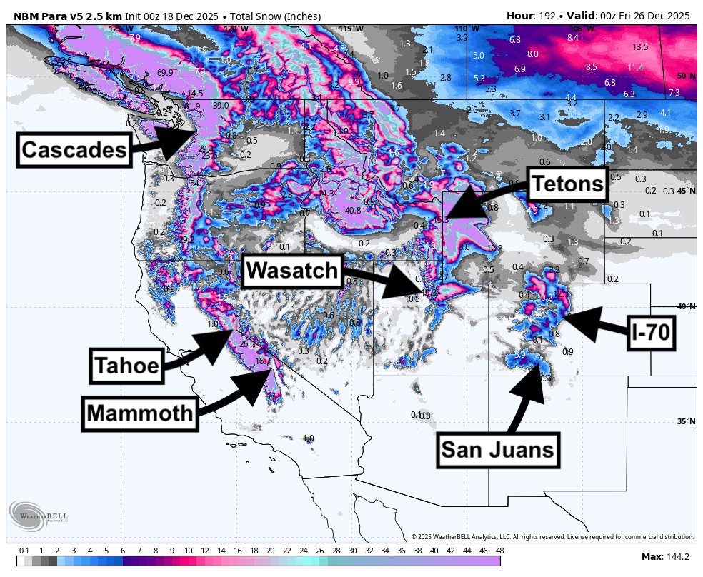 Ski Resort Snowfall Forecast Through Christmas 2025 - Powder