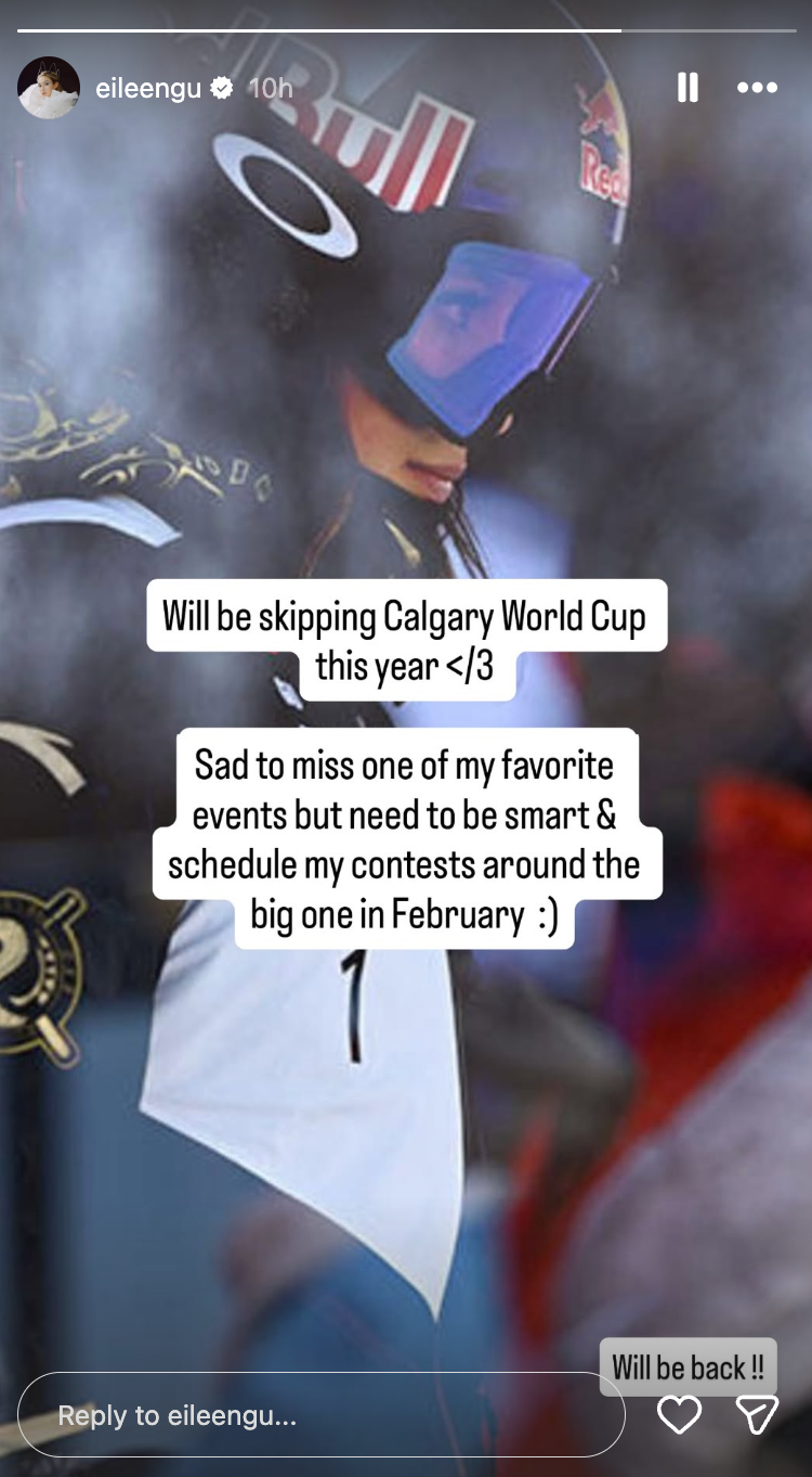 Eileen Gu to Miss Calgary World Cup Competition - Powder
